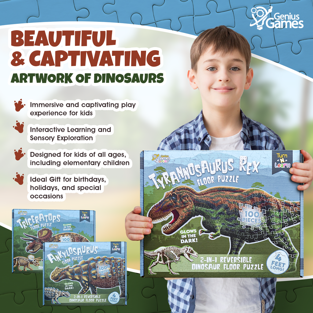 Triceratops Dinosaur Jigsaw Puzzle - 4FT Double Sided Floor Puzzle - 1 ...
