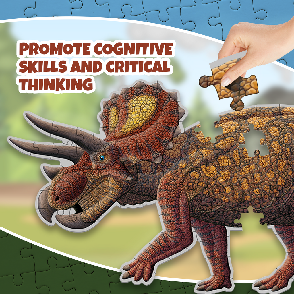 Triceratops Dinosaur Jigsaw Puzzle - 4FT Double Sided Floor Puzzle - 1 ...